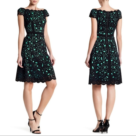 Shani | Dresses | New Shani Laser Cut Floral Off The Shoulder Fit Flare ...